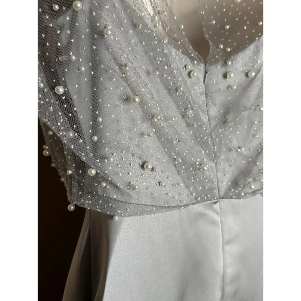 Theia | Dresses | Theia Gray Pearl Lori Glimmer Satin Dress 4 Nwt ...